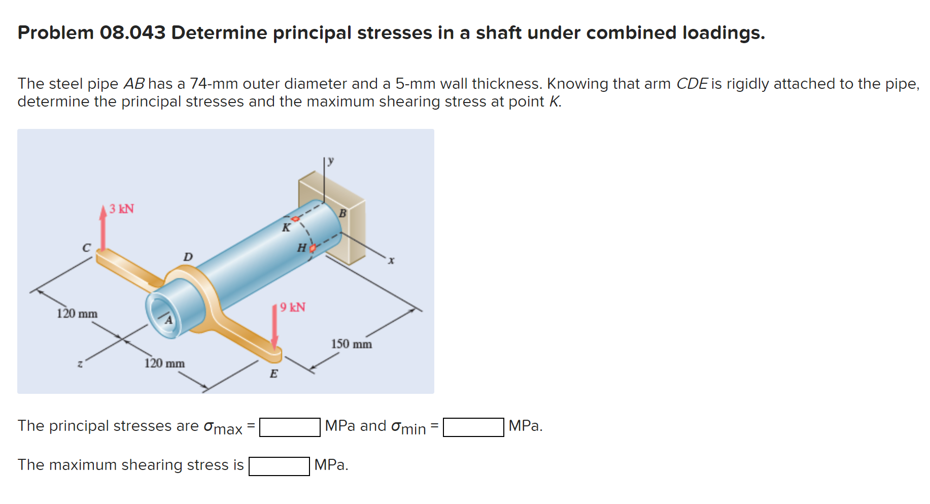 Solved Problem 08.043 Determine principal stresses in a | Chegg.com