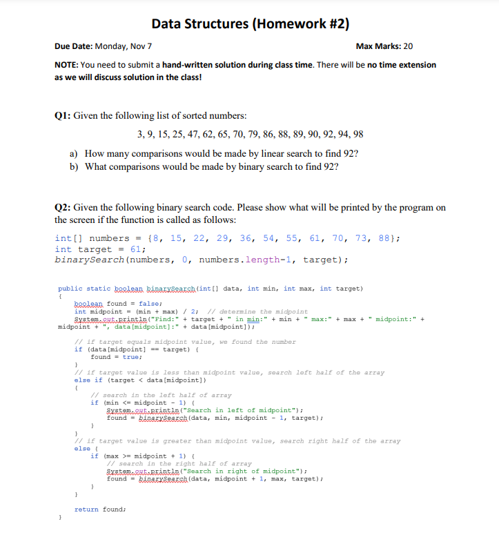 Solved Due Date: Monday, Nov 7 Max Marks: 20 NOTE: You need | Chegg.com