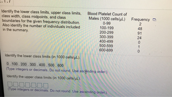 Solved Identify The Lower Class Limits Upper Class Limits