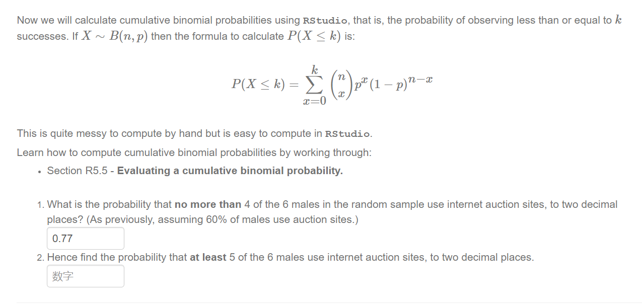Solved Now we will calculate cumulative binomial | Chegg.com