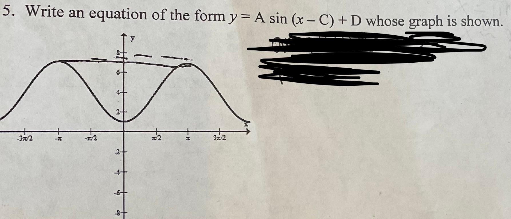 Solved 5. Write an equation of the form y=Asin(x−C)+D whose | Chegg.com