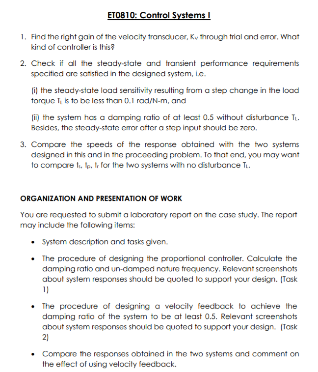 CASE STUDY 2: CONTROLLER DESIGN A position control | Chegg.com