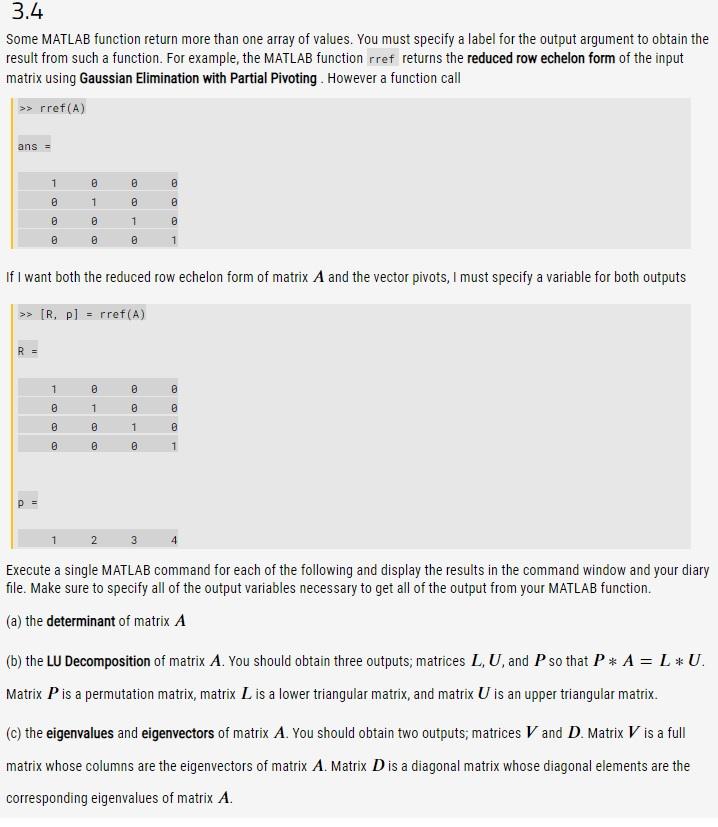 Solved 3.3 Most MATLAB functions expect that any input | Chegg.com