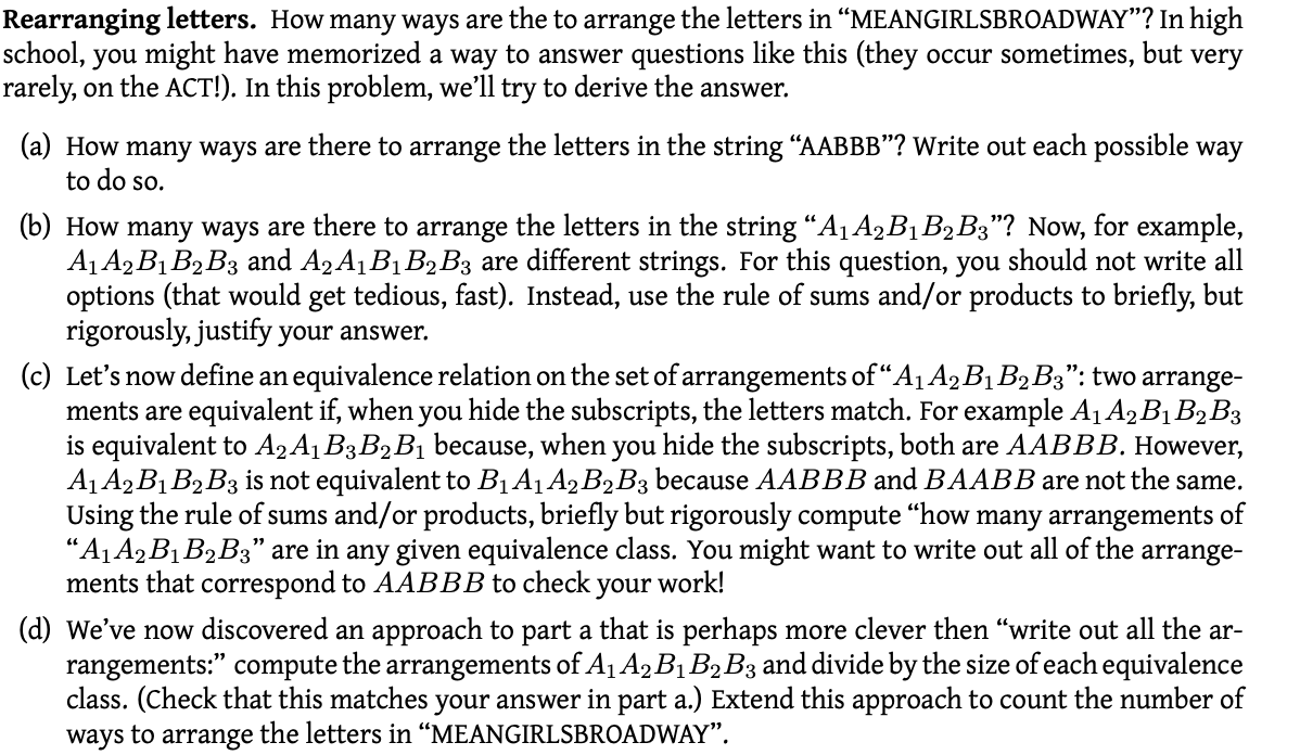 Solved Rearranging letters. How many ways are the to arrange | Chegg.com