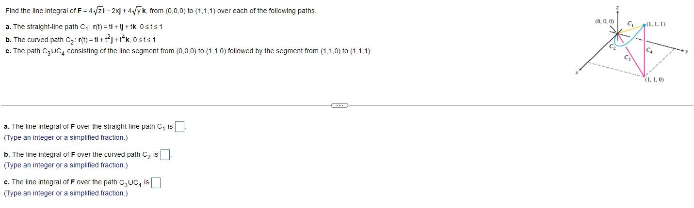 Solved Find the line integral of F=4zi−2xj+4yk, from (0,0,0) | Chegg.com