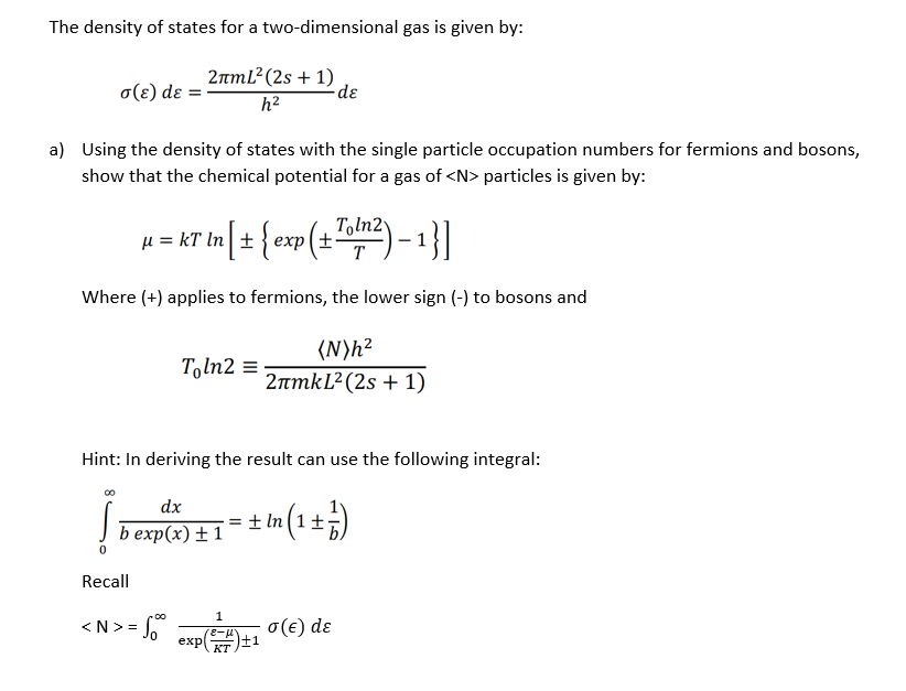 Solved The density of states for a two-dimensional gas is | Chegg.com
