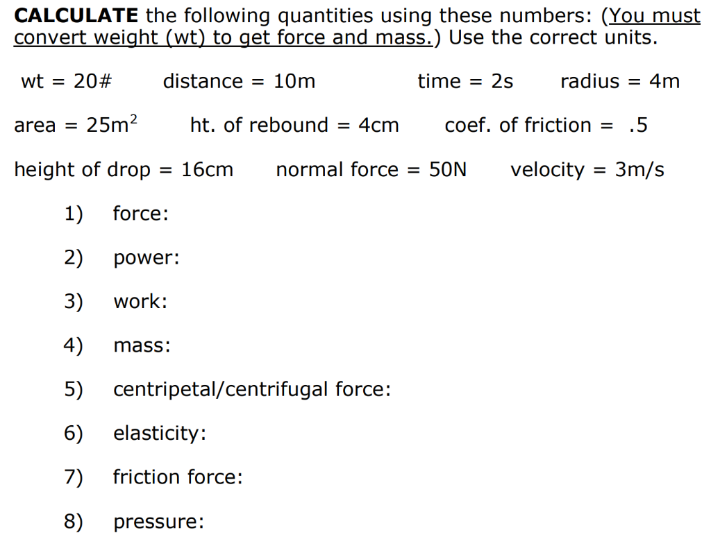 Solved CALCULATE the following quantities using these | Chegg.com