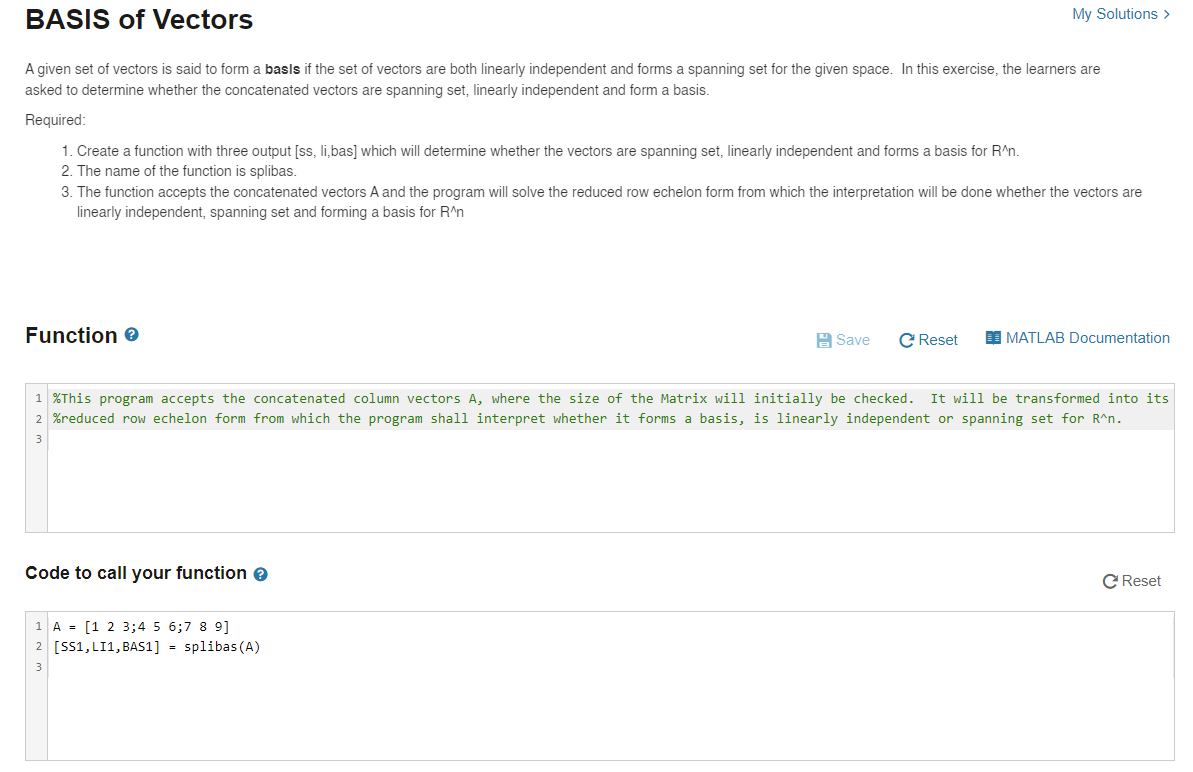 Solved BASIS of Vectors My Solutions A given set of vectors | Chegg.com