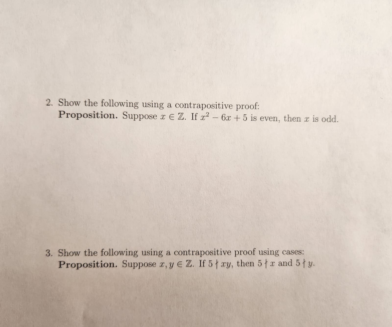 Solved 2. Show the following using a contrapositive proof: | Chegg.com