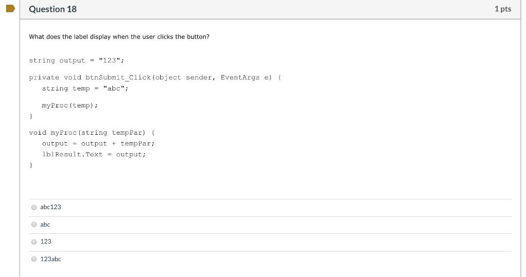 Solved Question 17 1 pts What does the label display when | Chegg.com