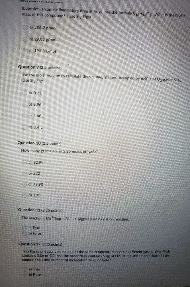 Solved Question 1 (2.25 points) A gas mixture containing | Chegg.com