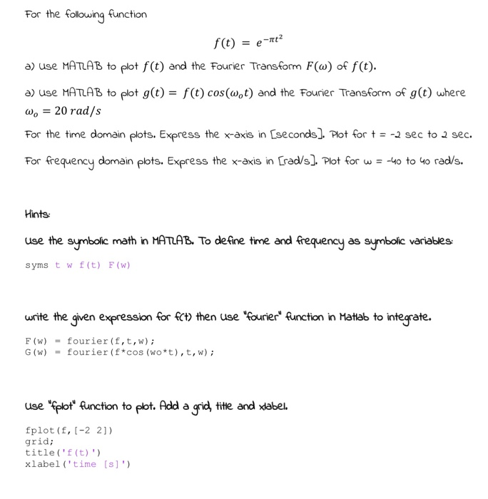Solved For the following function f(t) = a) use MATLAB to | Chegg.com