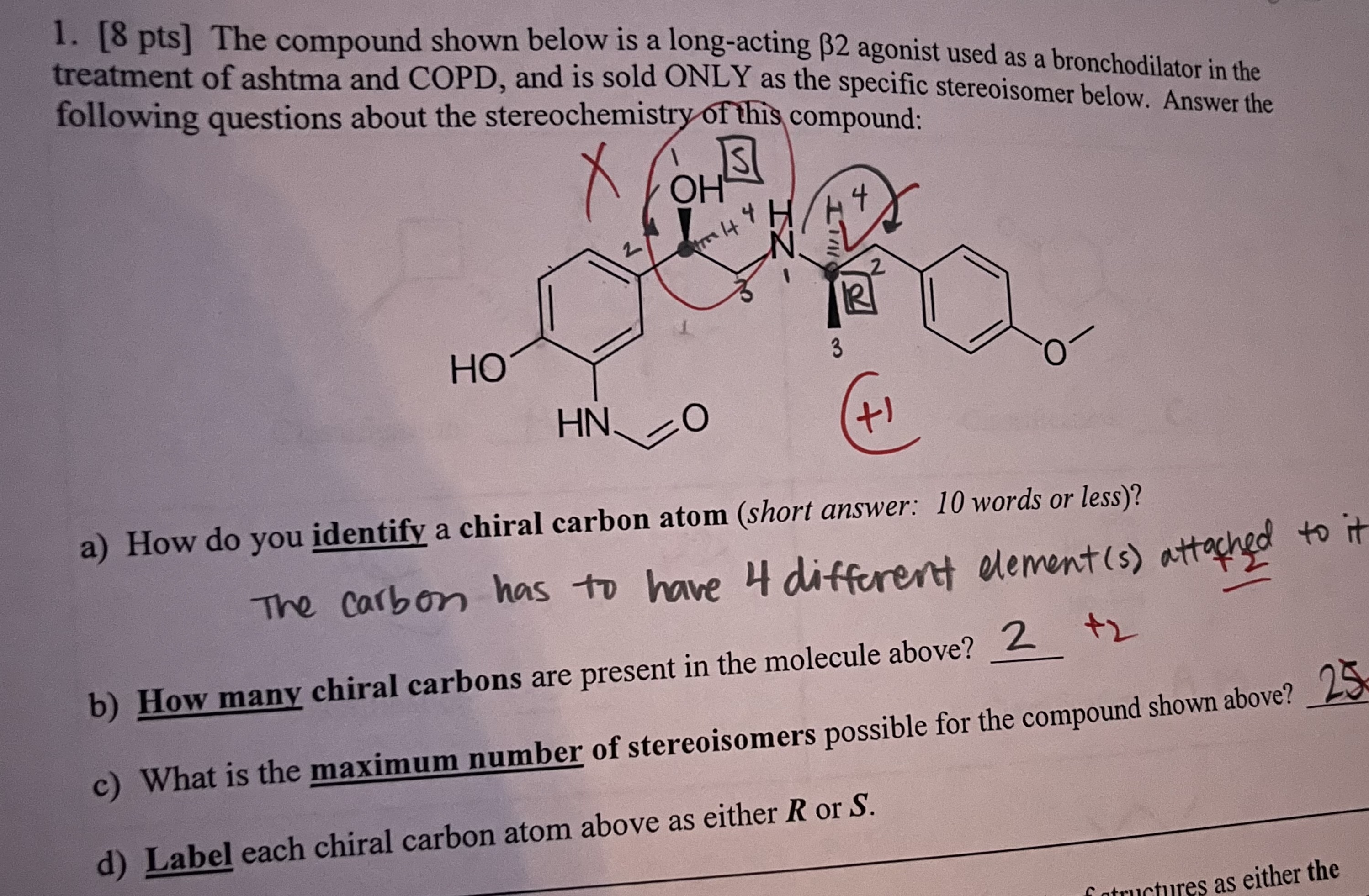 Solved The compound shown below is a long-acting B2 agonist | Chegg.com