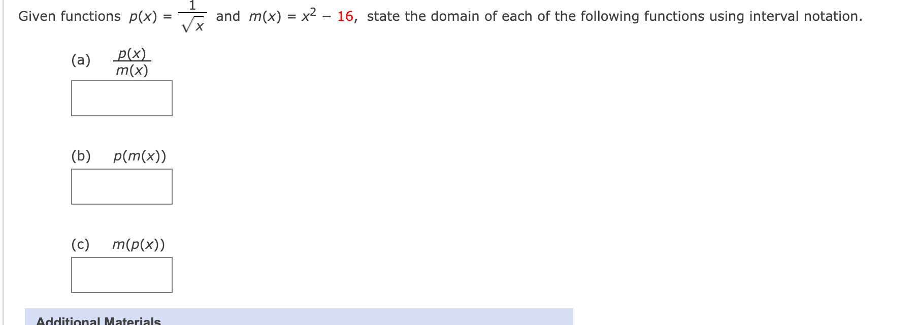Solved Given functions p(x)=x1 and m(x)=x2−16, state the | Chegg.com