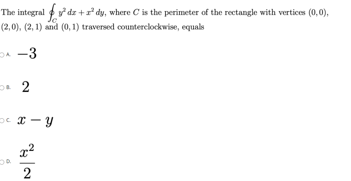 Solved The integral $ da + x? dy, where C is the perimeter | Chegg.com