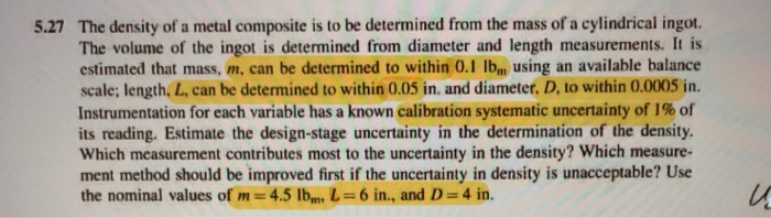 Solved The density of a metal composite is to be determined | Chegg.com