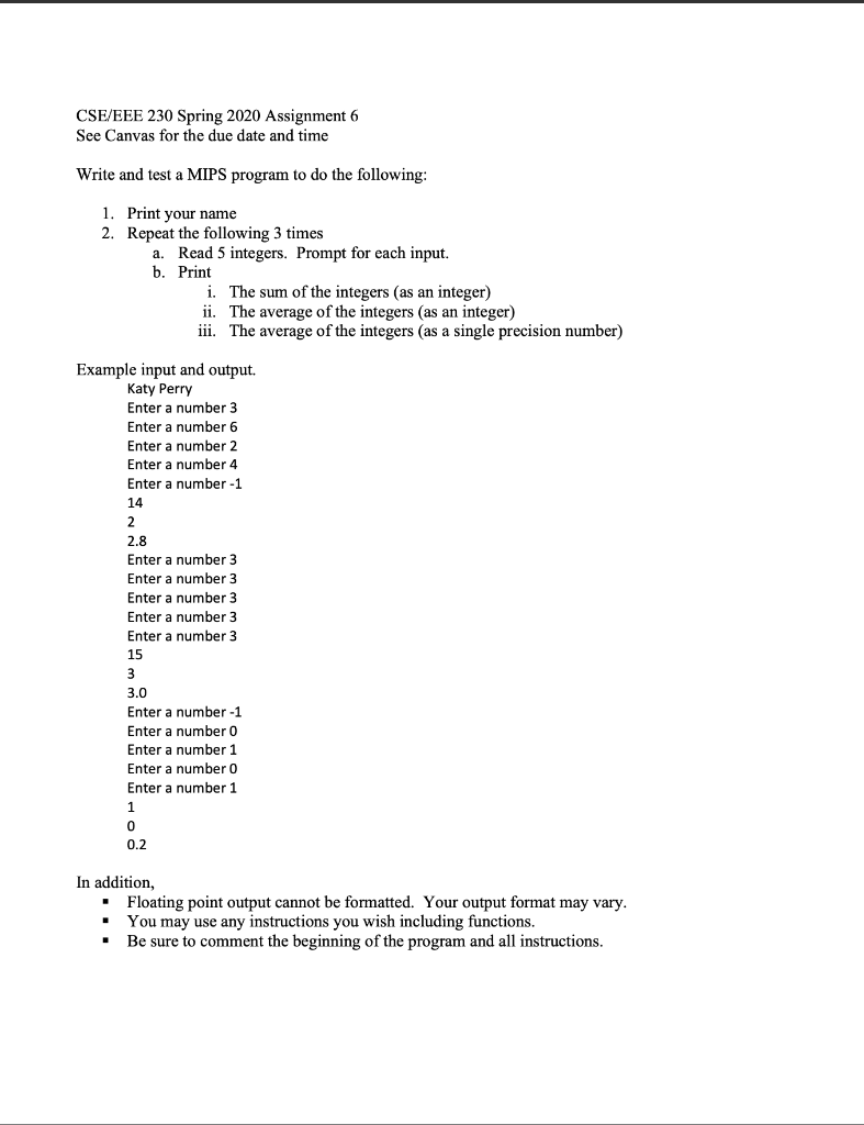 CSE/EEE 230 Spring 2020 Assignment 6 See Canvas for | Chegg.com