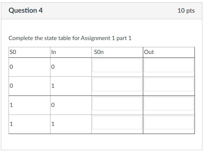 Solved Complete the state table for Assignment 1 part | Chegg.com