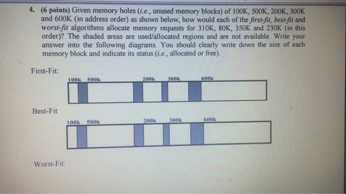 Solved Given memory holes (i e, unused memory blocks of | Chegg.com