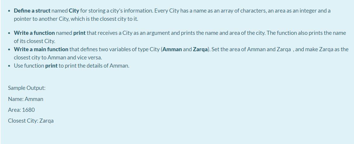 Solved • Define A Struct Named City For Storing A Citys 