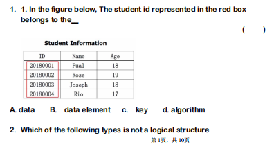 1. 1. In the figure below, The student id represented | Chegg.com