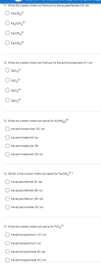 Solved 11. Write the correct chemical formula for | Chegg.com