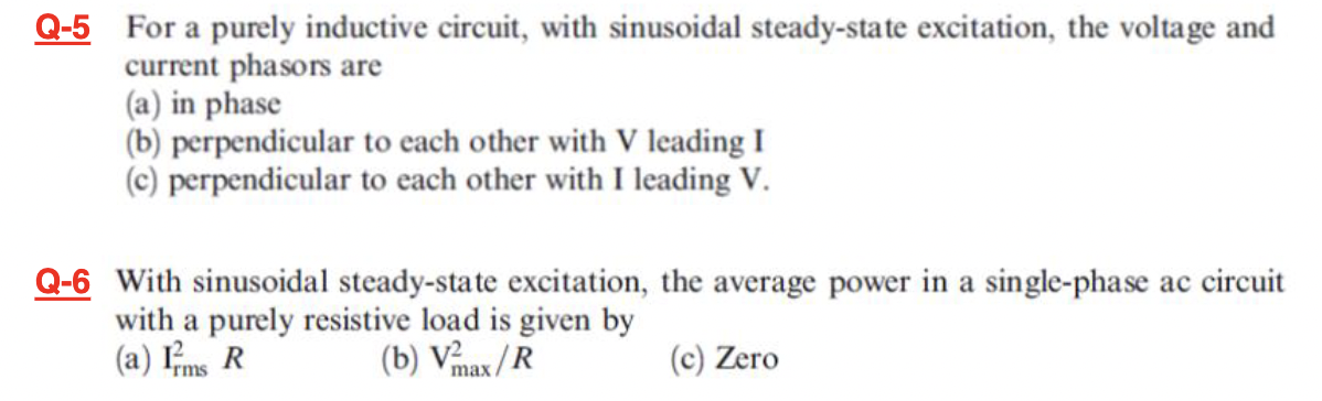 Solved Q 5 For A Purely Inductive Circuit With Sinusoidal