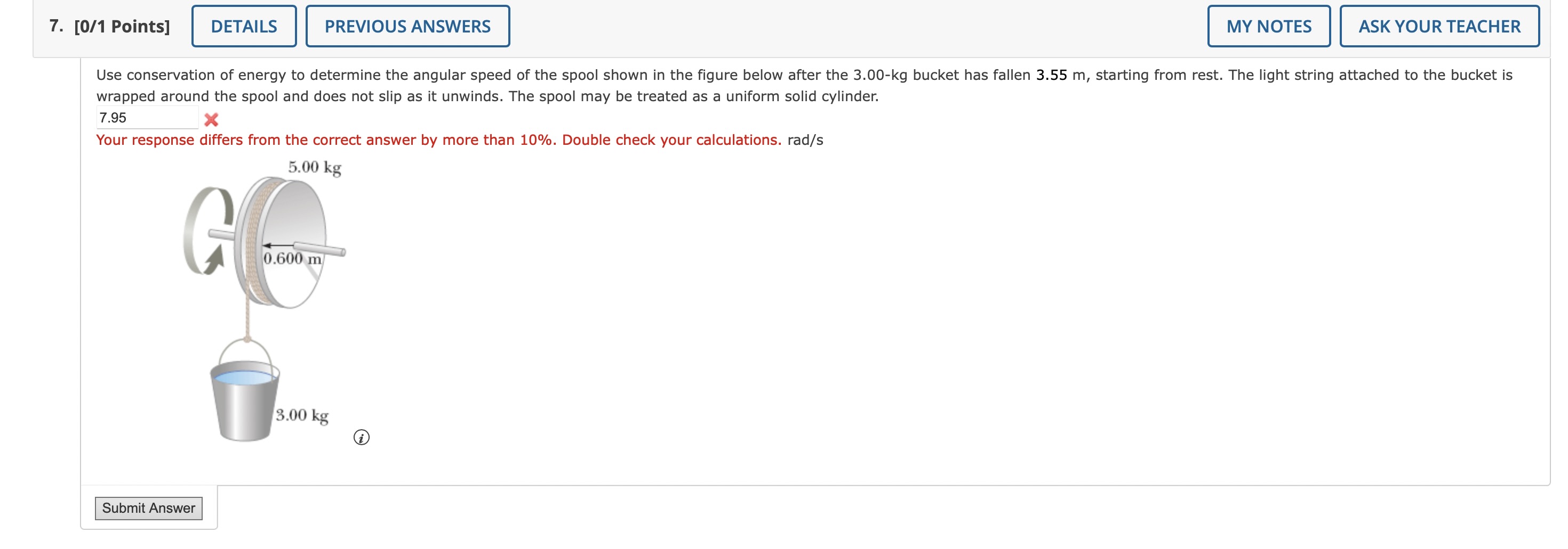 Solved [0/1 ﻿Points] ﻿wrapped around the spool and does not | Chegg.com