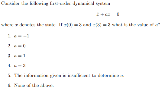 Solved Consider the following first-order dynamical system i | Chegg.com