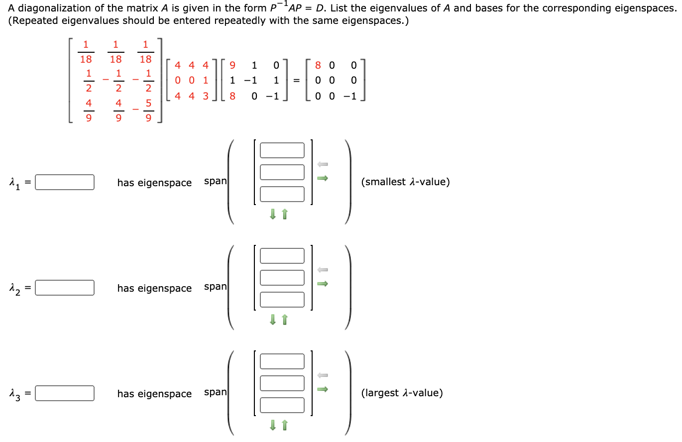 Solved A diagonalization of the matrix A is given in the | Chegg.com