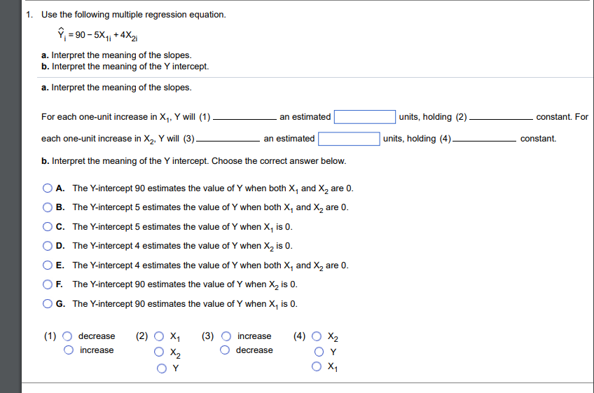 Solved 1. Use the following multiple regression equation. | Chegg.com