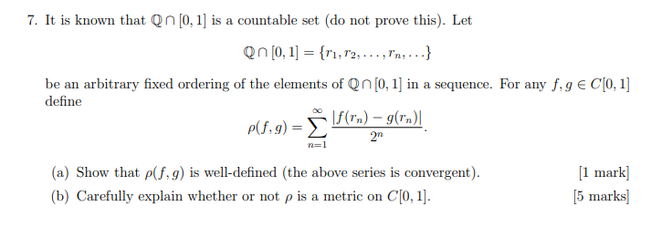 Solved 7. It is known that Q∩[0,1] is a countable set (do | Chegg.com