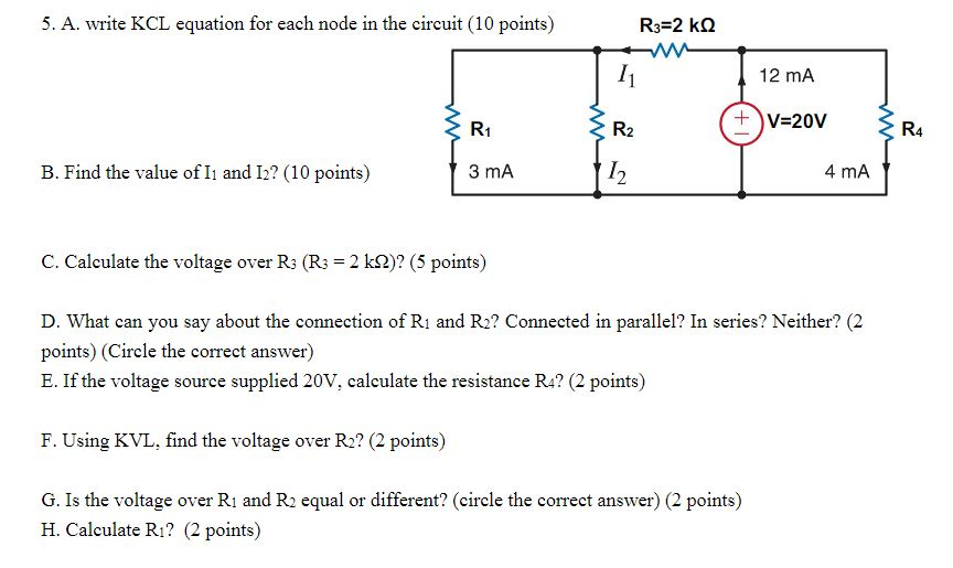 Solved 5. A. write KCL equation for each node in the circuit | Chegg.com