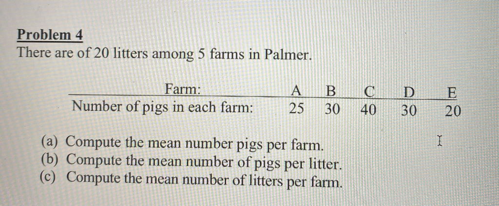 Solved Problem 4 There are of 20 litters among 5 farms in | Chegg.com