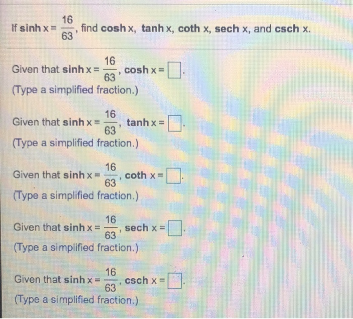 Solved Below is a value of sinh x Use the definitions for | Chegg.com