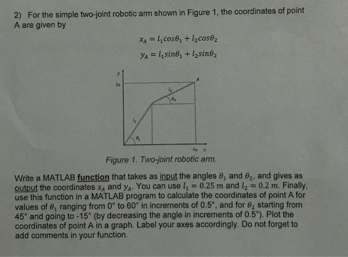 Solved 2) For the simple two-joint robotic arm shown in | Chegg.com