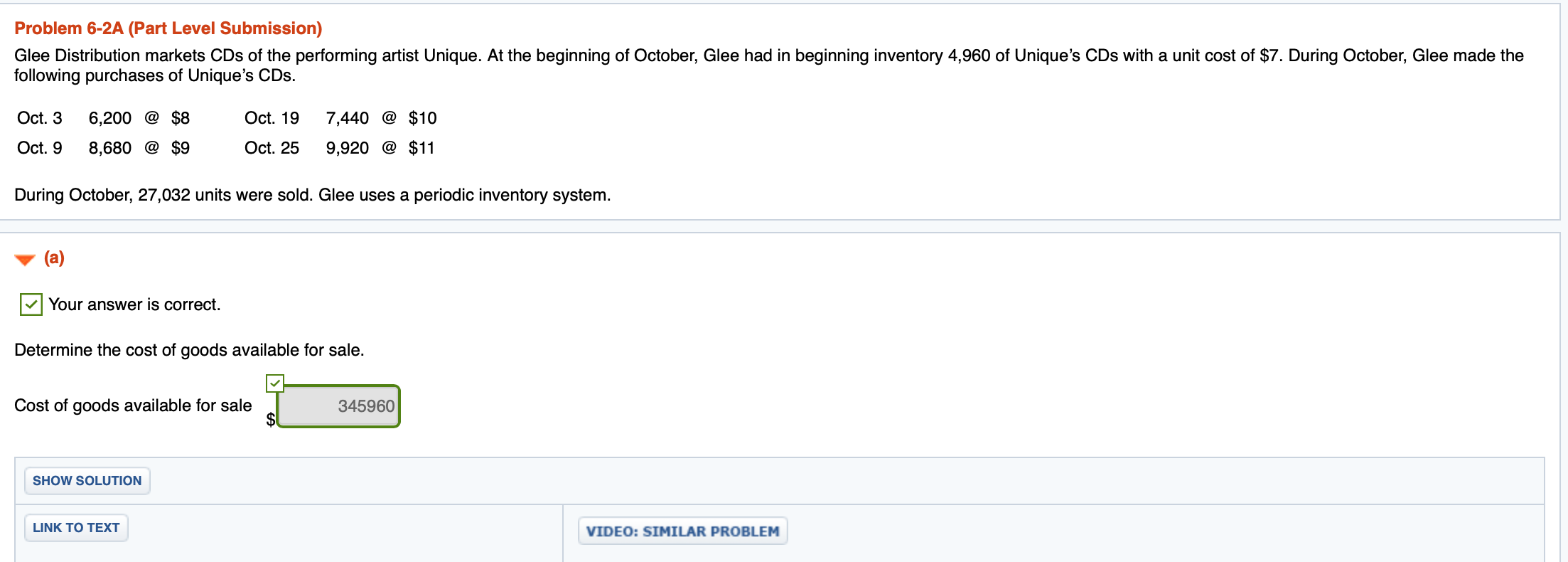 Solved Problem 6-2A (Part Level Submission) Glee | Chegg.com