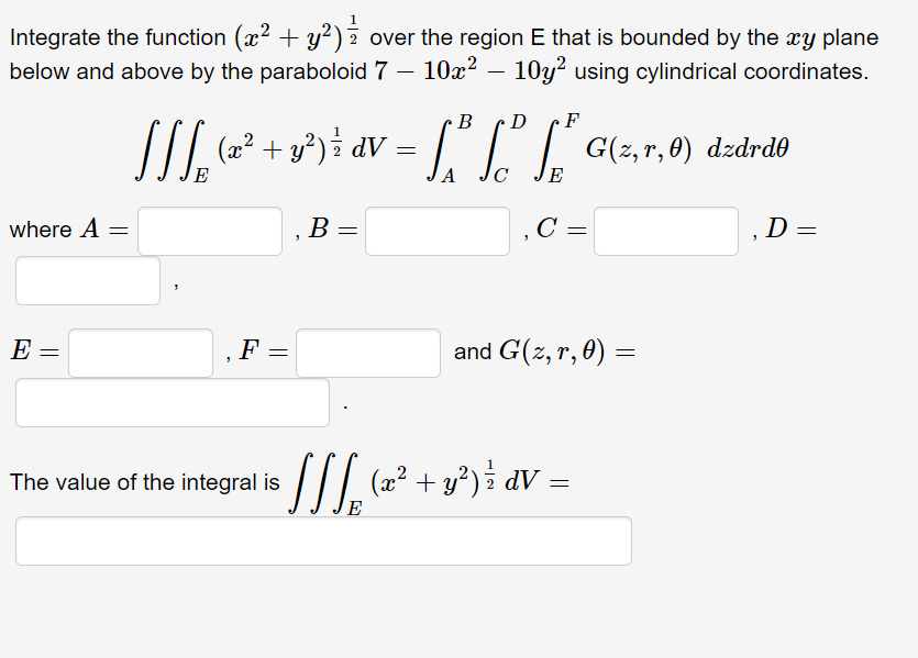 Solved integrate the function (x^2+y^2)^(1/2) over the | Chegg.com