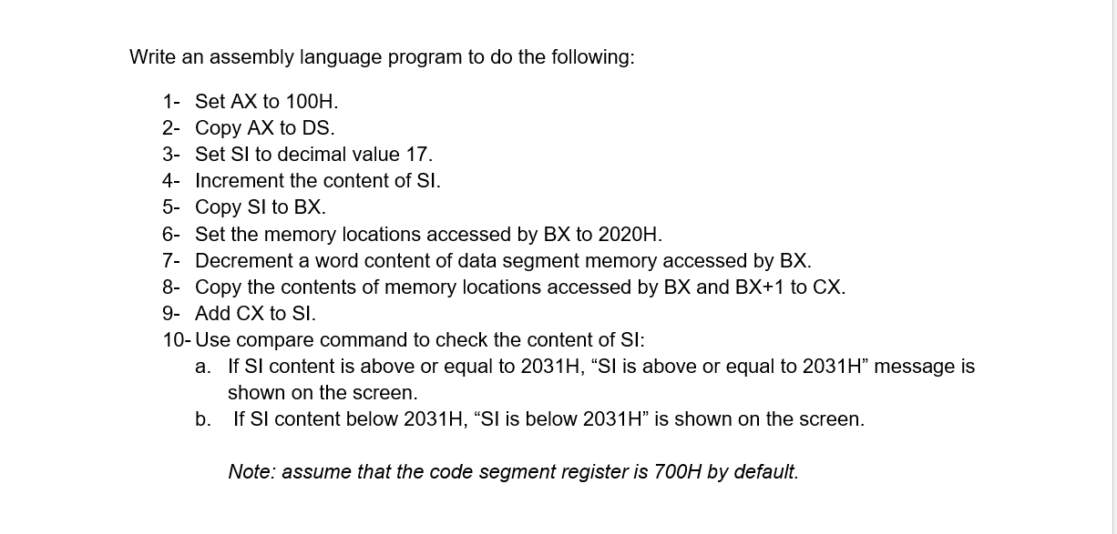 Solved Write an assembly language program to do the | Chegg.com