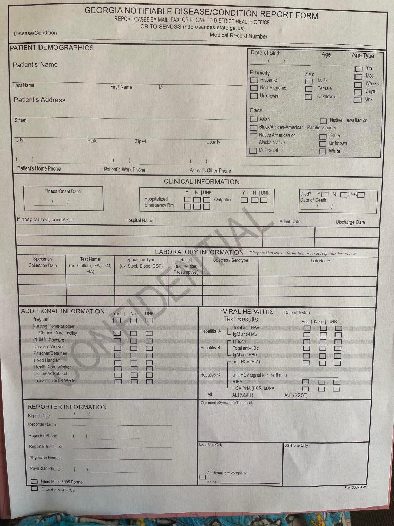 GEORGIA NOTIFIABLE DISEASE/CONDITION REPORT FORM | Chegg.com