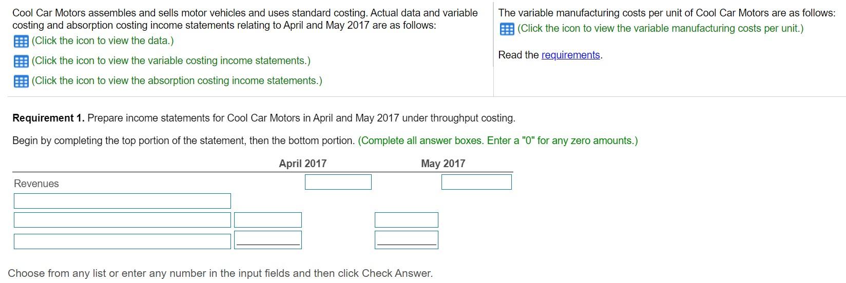 The variable manufacturing costs per unit of Cool Car | Chegg.com