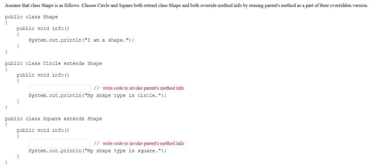 Solved Assume that class Shape is as follows. Classes Circle | Chegg.com