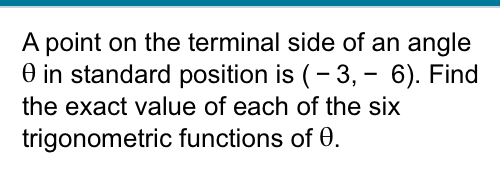 Solved A point on the terminal side of an angle θ in | Chegg.com