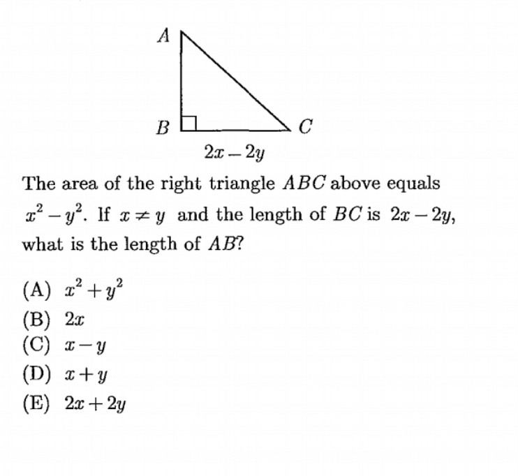 Solved The area of the right triangle ABC above equals | Chegg.com