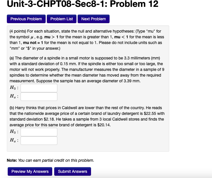 Solved (4 points) For each situation, state the null and | Chegg.com