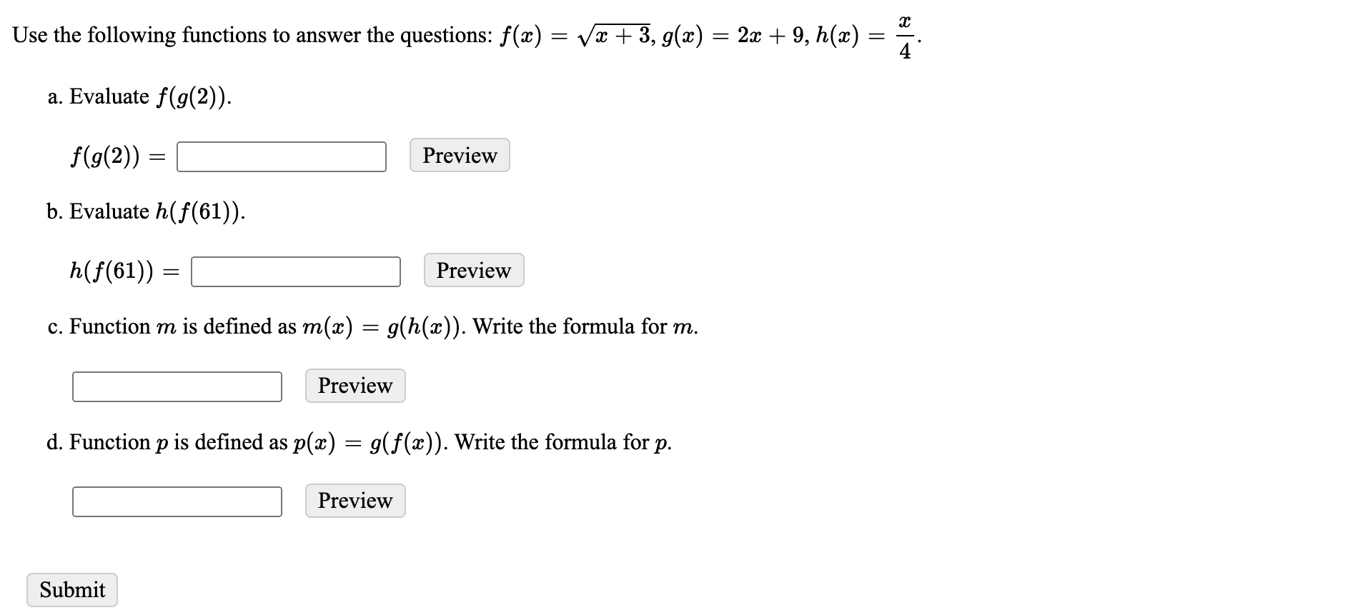 Solved Use the following functions to answer the questions: | Chegg.com