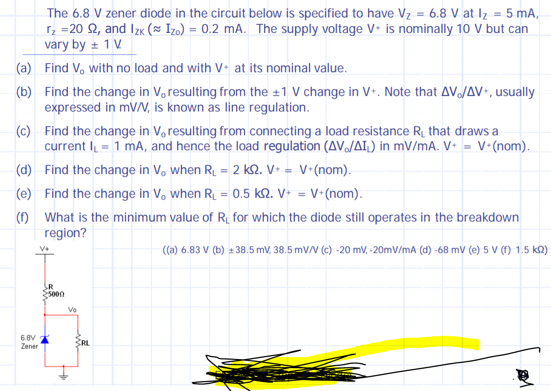 Solved The 6.8 V zener diode in the circuit below is | Chegg.com