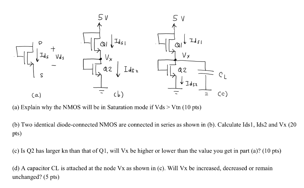 Solved 3. (45 pts) A diode-connected NMOS is shown in (a) | Chegg.com