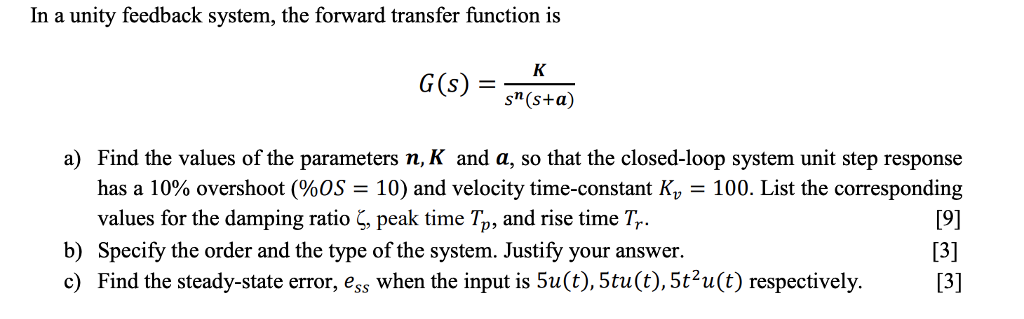 Solved In a unity feedback system, the forward transfer | Chegg.com