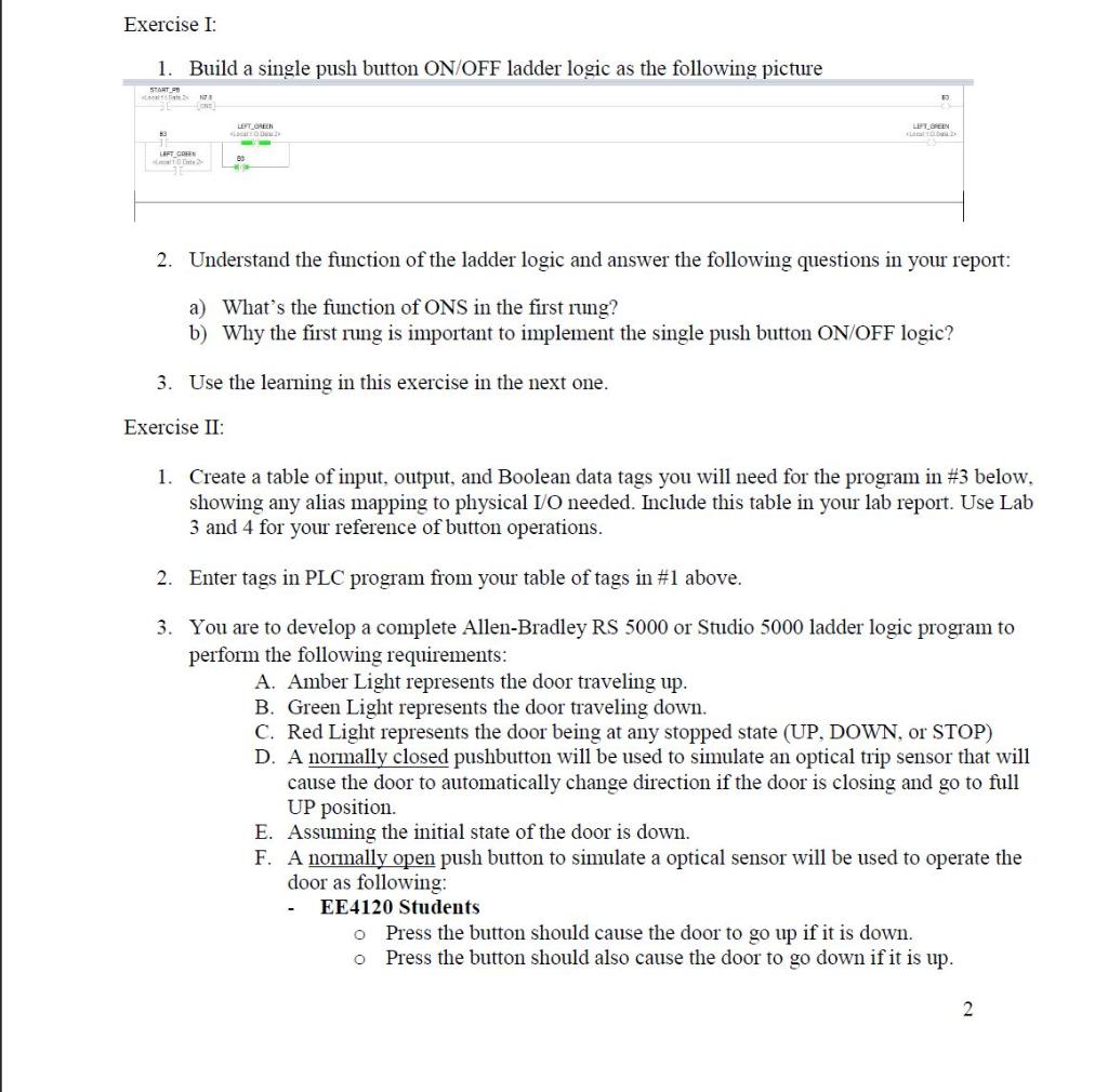 Exercise I: 1. Build a single push button ON/OFF | Chegg.com